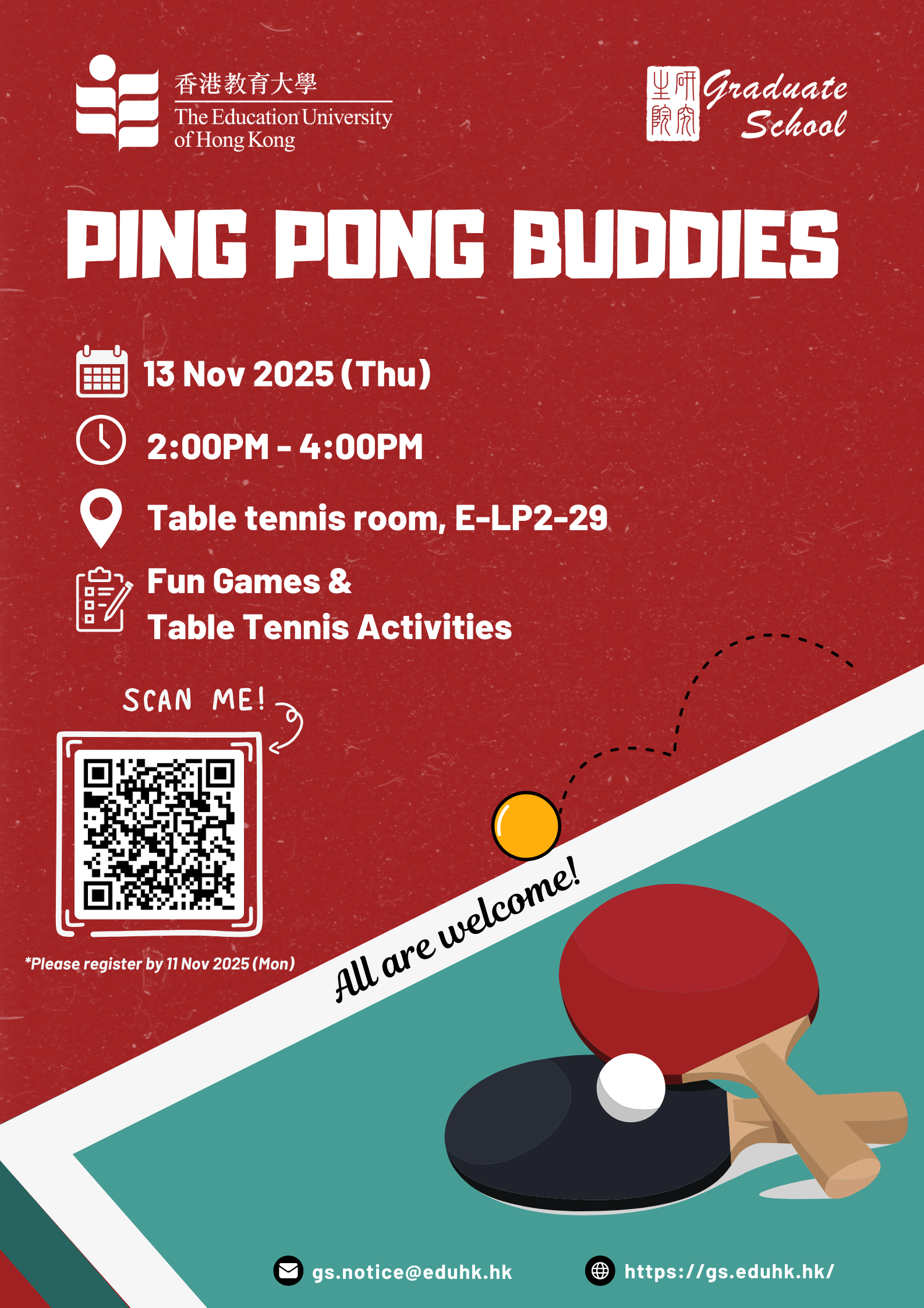[13 Nov] Join Us for Ping Pong Buddies! 🏓 – Graduate School, The ...