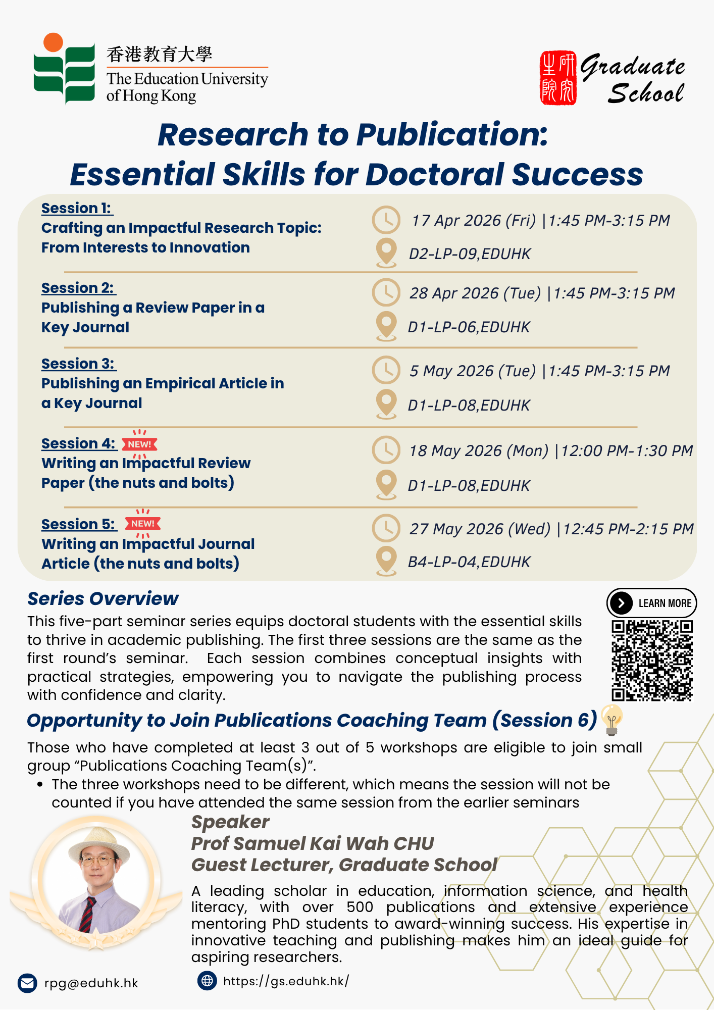 Academic writing workshop series : Research to Publication: Essential ...